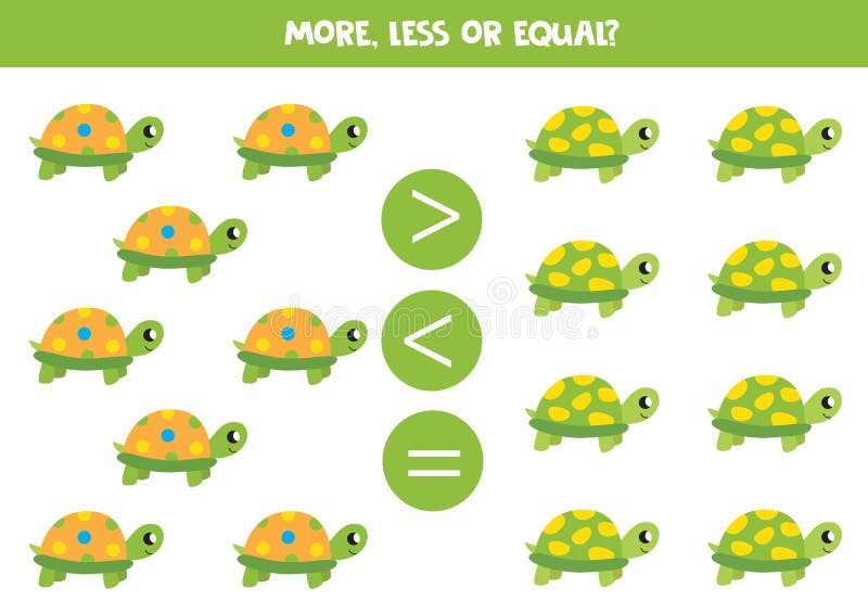 More, less or Equal with Cute Colorful Turtles Stock Illustration ...