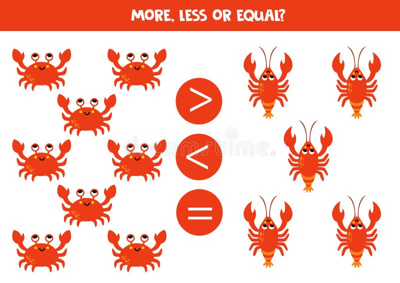 More, less or Equal with Cartoon Crabs and Lobsters Stock Illustration ...