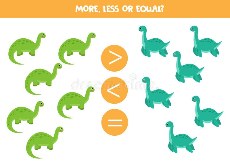 More, less, Equal with Cute Dinosaurs. Math Game. Stock Vector ...