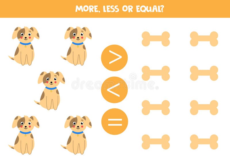 More, less or Equal with Cute Dogs and Bones Stock Illustration ...