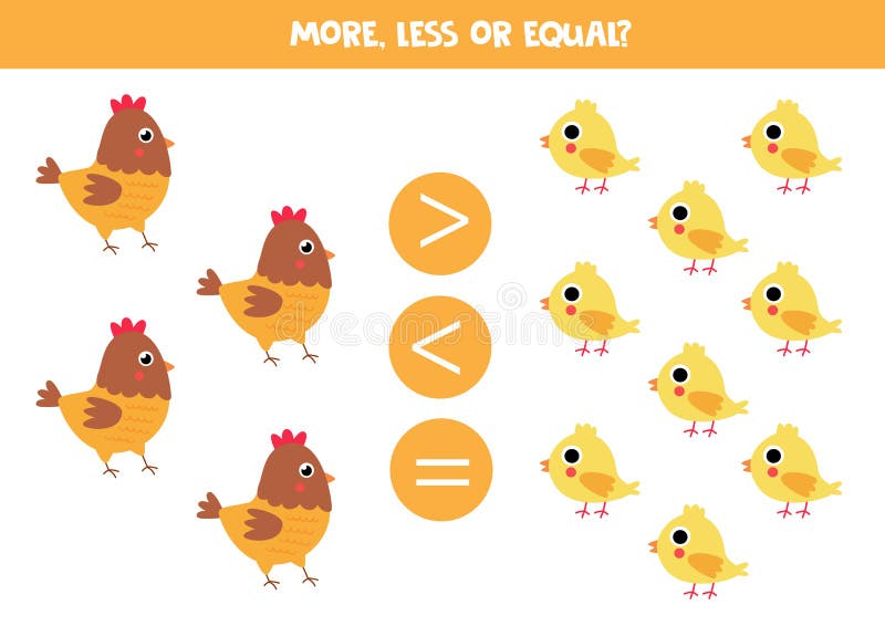 More, less or Equal with Cartoon Hens and Chickens Stock Vector ...