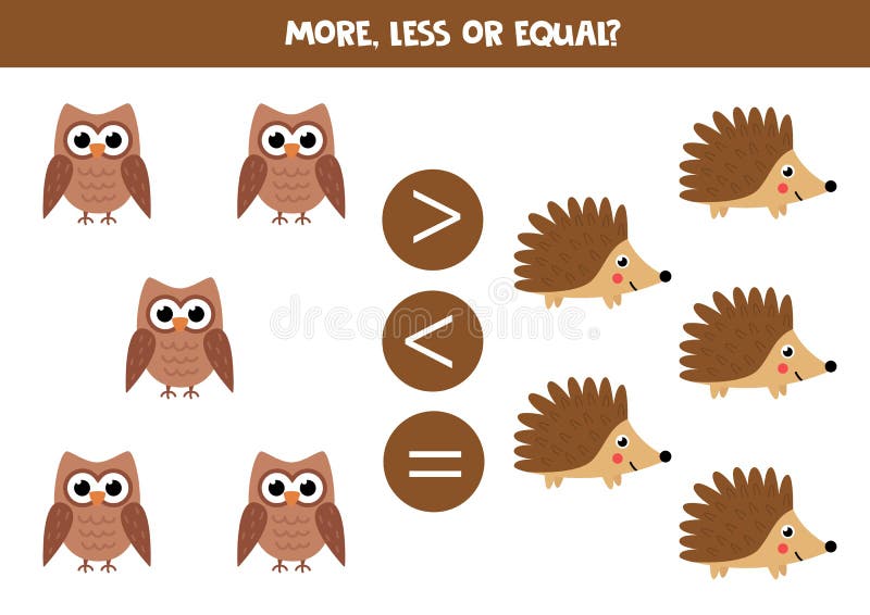 More, less or Equal with Cartoon Lions and Hedgehogs Stock Vector ...