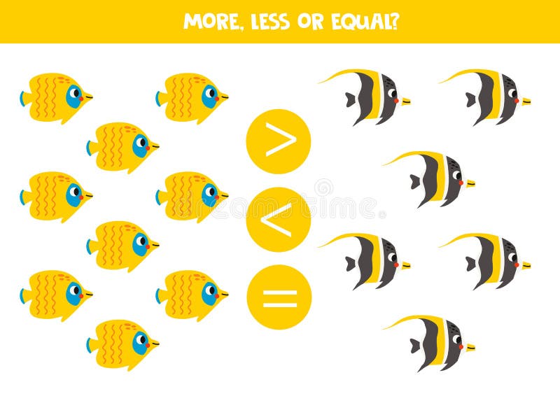 More, less or Equal with Cartoon Reef Fish Stock Vector - Illustration ...