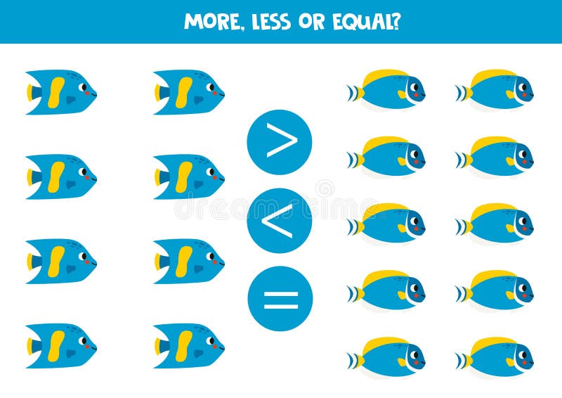 More, less or Equal with Cartoon Reef Fish Stock Vector - Illustration ...