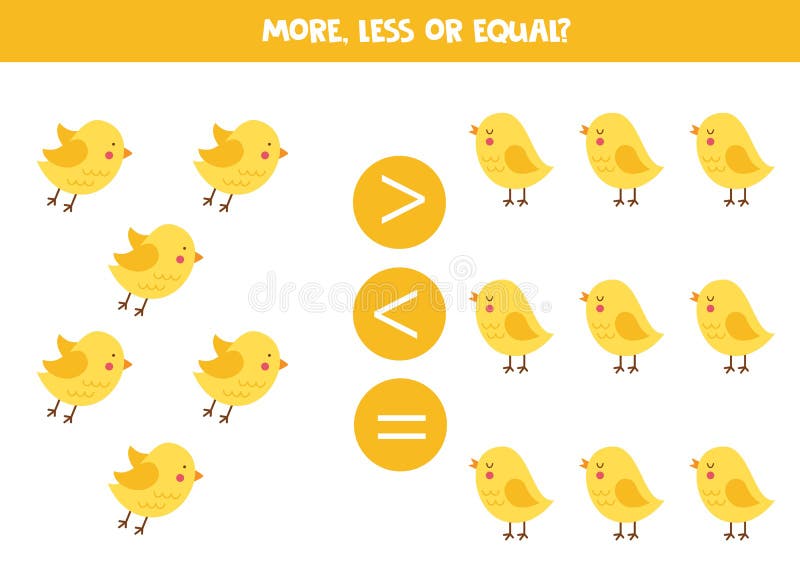 More, less, Equal with Cute Yellow Birds. Stock Vector - Illustration ...
