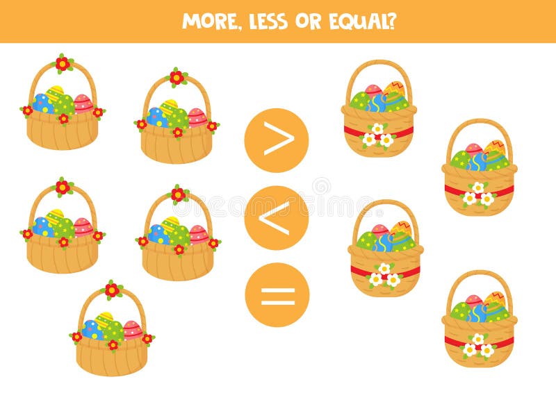 More, less, Equal with Easter Baskets. Math Game for Kids Stock Vector ...