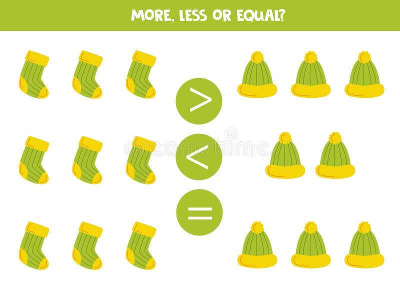 More, less, Equal with Hand Drawn Green Socks and Caps Stock Vector ...