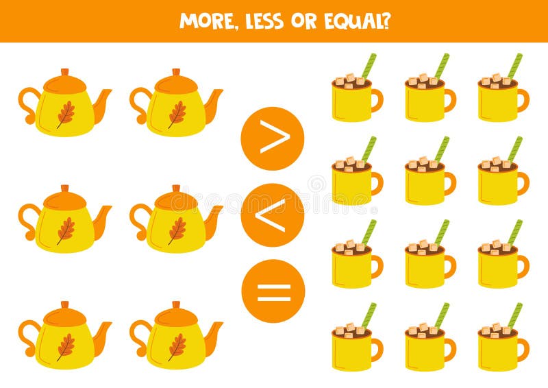 More, less, Equal with Hand Drawn Tea Pot and Cacao Stock Vector ...