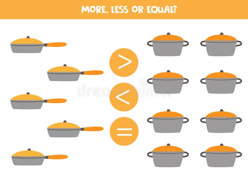 More, less, Equal with Kitchen Utensils. Math Comparison. Stock Vector ...