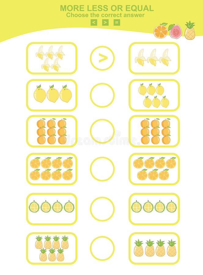 More less Equal Math Worksheet Stock Vector - Illustration of style ...