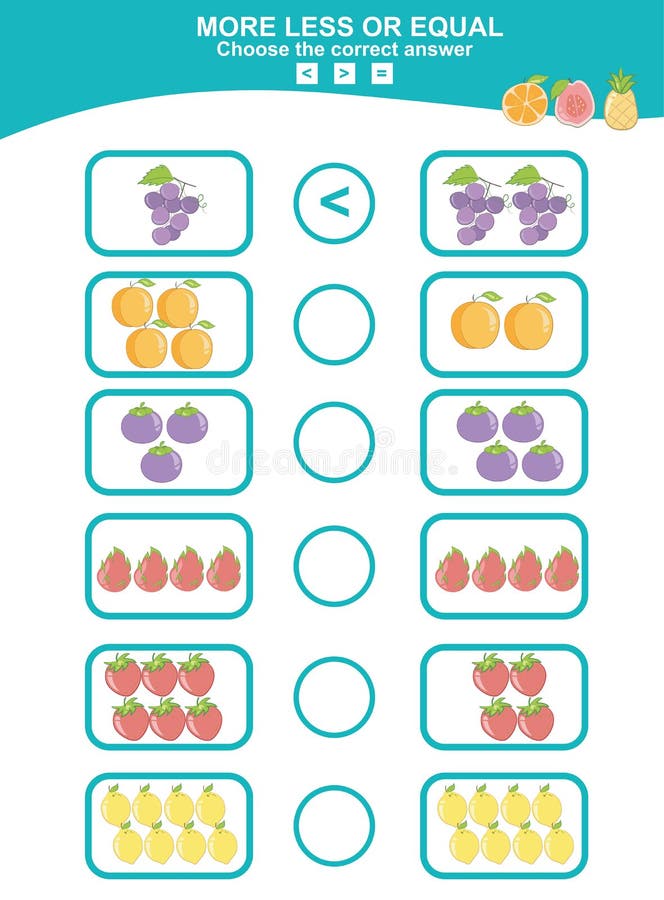 More less Equal Worksheet stock vector. Illustration of activities ...