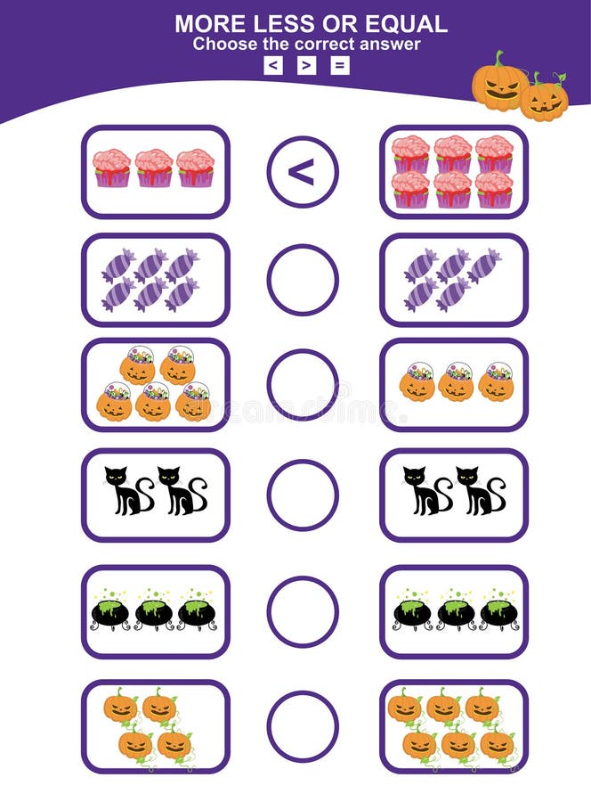 More less Equal Worksheet stock vector. Illustration of activities - 232911716