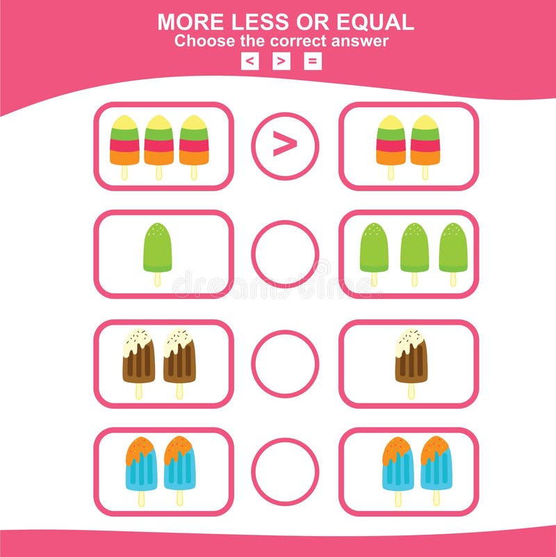 More less or Equal Worksheet Stock Vector - Illustration of preschool ...