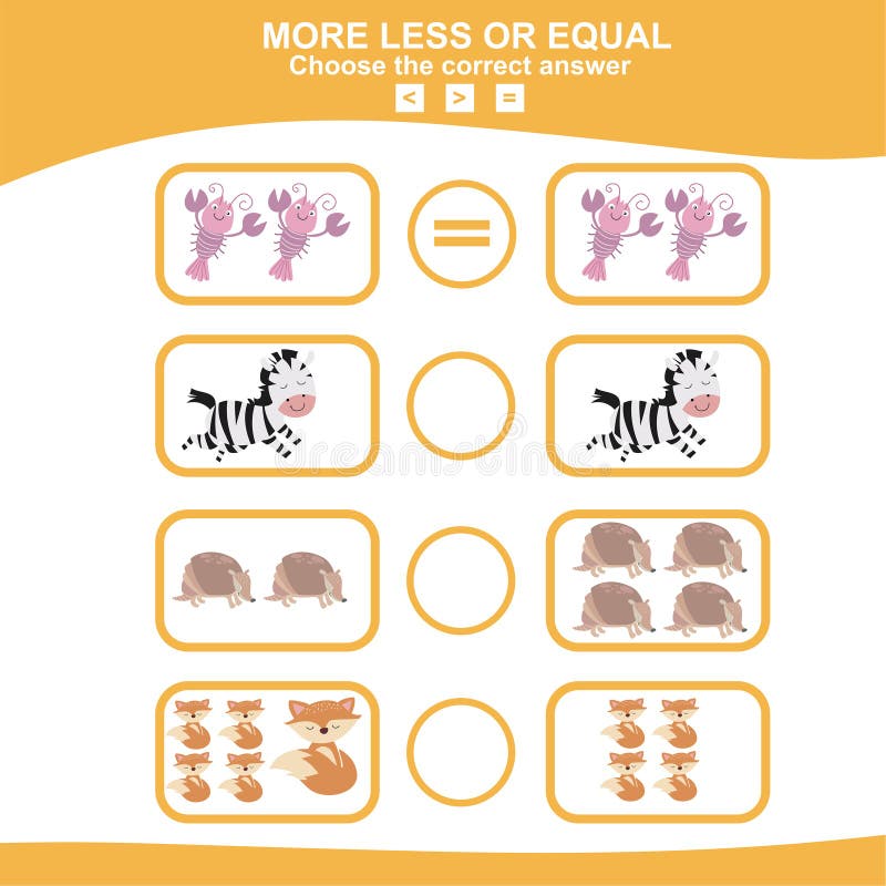 More less Equal Worksheet stock vector. Illustration of kindergarten ...
