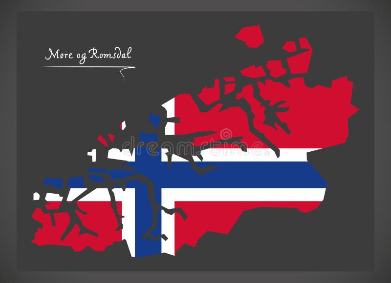 More Og Romsdal Map of Norway with Norwegian National Flag Stock Vector ...
