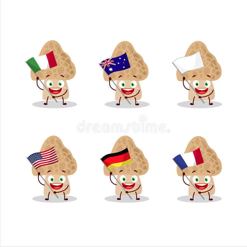 Morel Cartoon Character Bring the Flags of Various Countries Stock ...