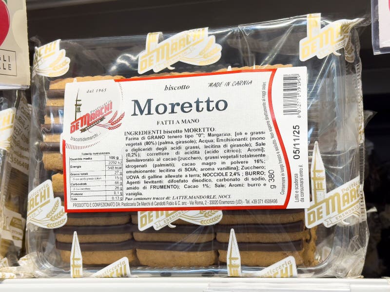 Moretto Biscuits Packaging with Italian Label on Shelves Editorial ...
