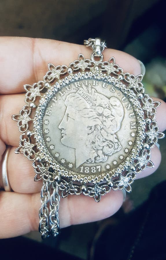 1887 Morgan Silver Dollar Necklace Stock Image - Image of necklace ...