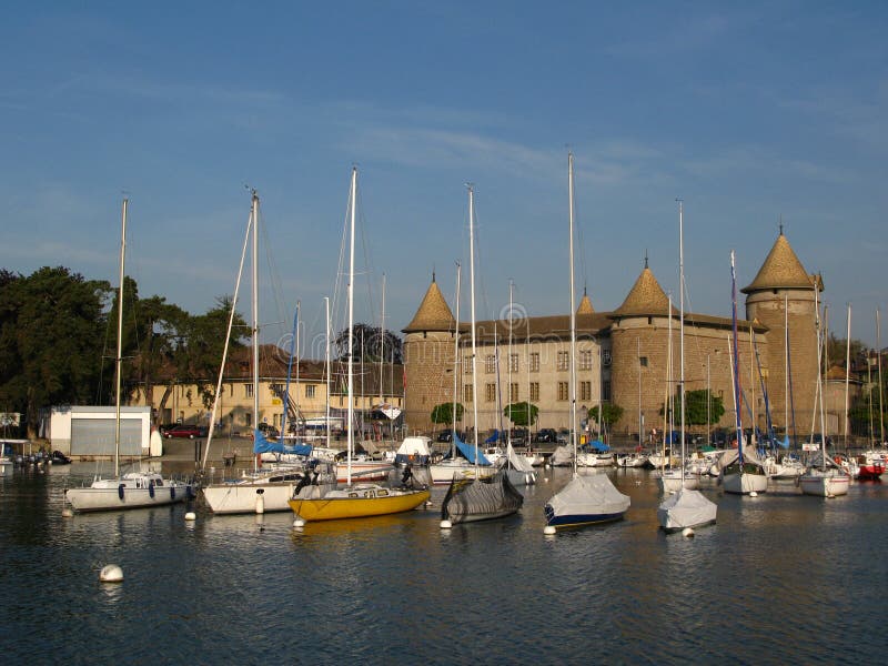 Port and Chateau Du Morges 01, Switzerland Stock Photo - Image of ...