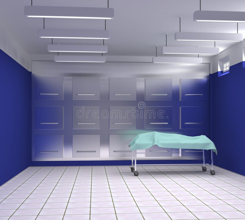 Morgue with Blue and White Walls Stock Illustration - Illustration of ...