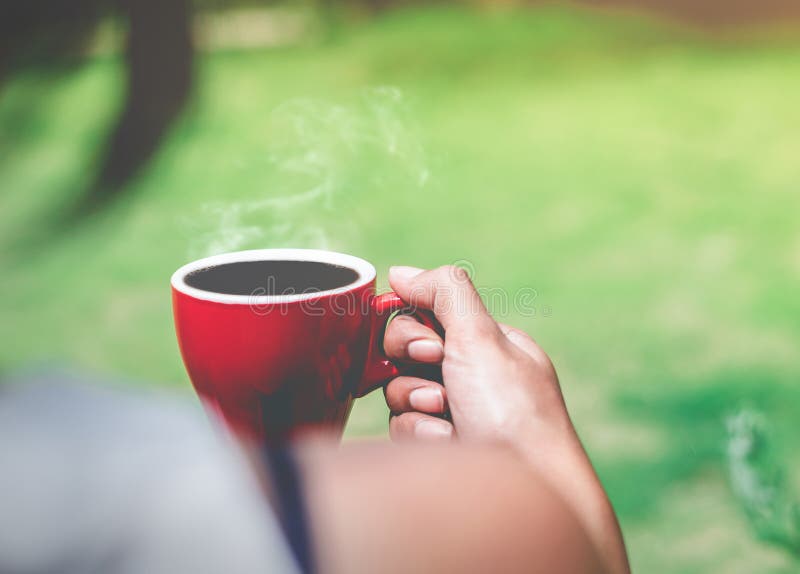 Moring Espresso Coffee in Red Cup, Wake Up for a Good Day Stock Photo ...