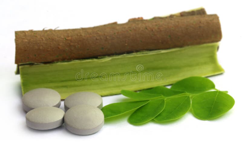 Moringa Leaves and Bark with Pills Stock Image - Image of kelor ...