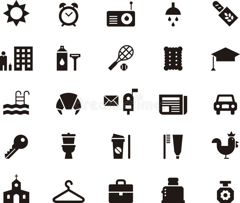 Morning Activities Icon Set Stock Vector - Illustration of mortar ...