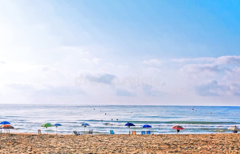 Morning on the beach stock image. Image of beach, panoramic - 128038635