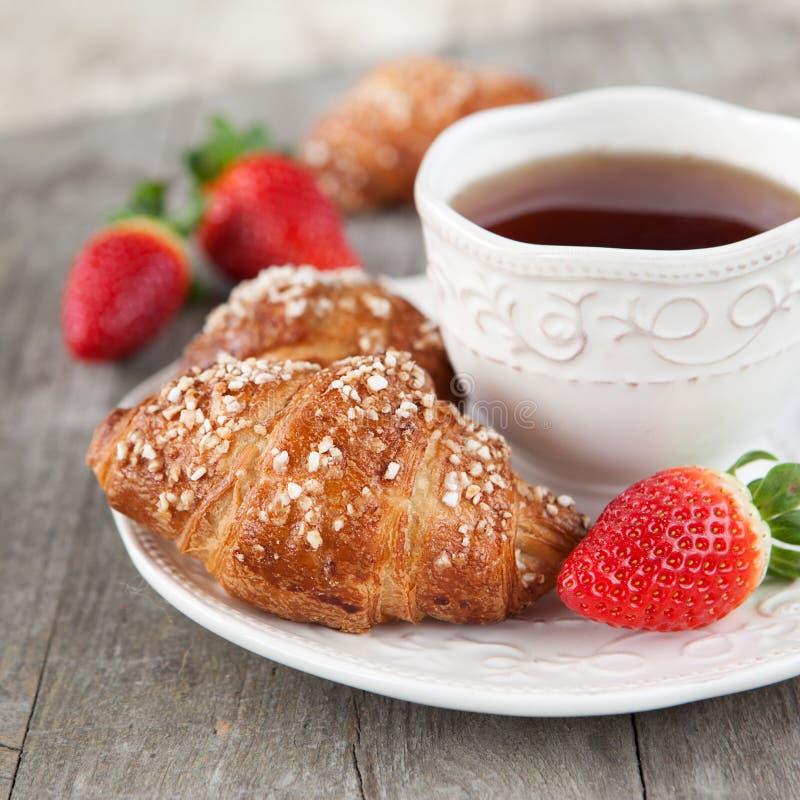 Breakfast with Freshly Baked Croissants Stock Photo - Image of brown ...