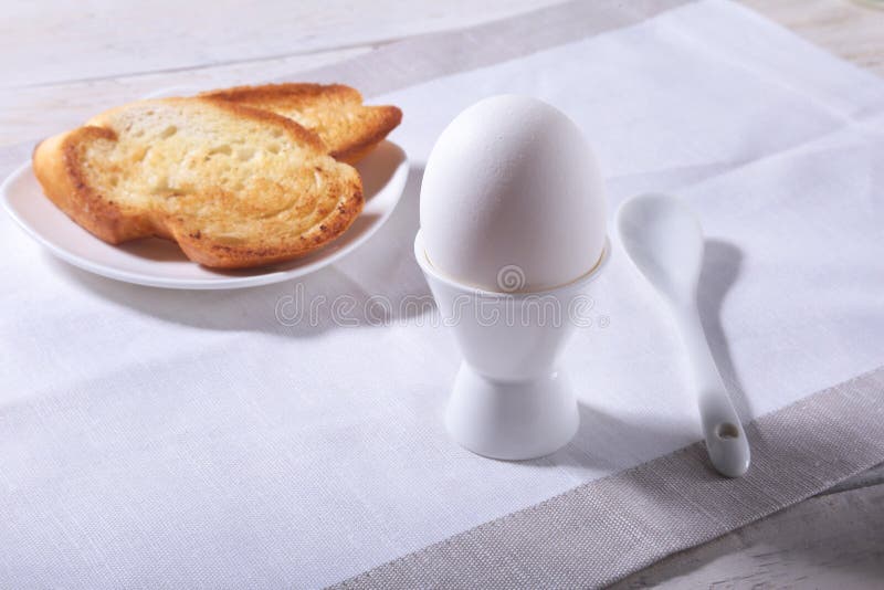 Morning Breakfast Set with Egg and Bread Toast on White Background ...