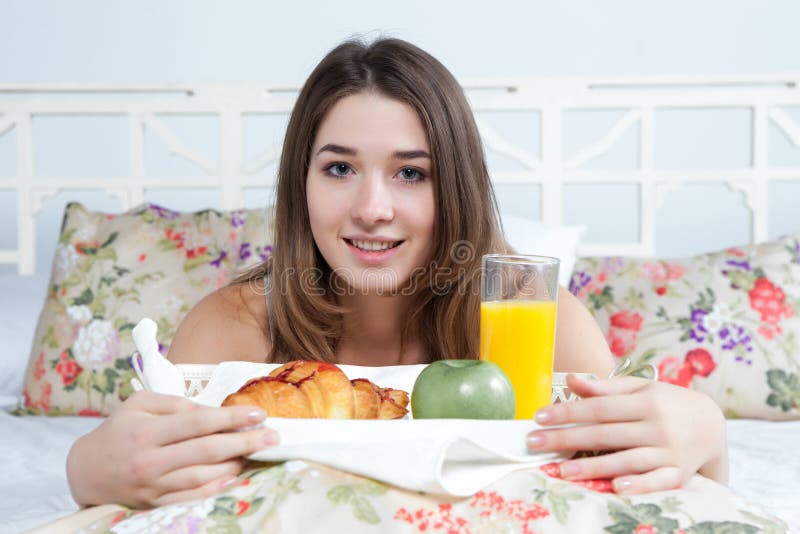 The Morning and Breakfast of Young Beautiful Girl Stock Image - Image ...