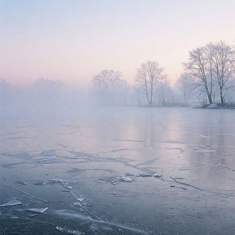 Morning Chill on Glassy Ice Surface Stock Illustration - Illustration ...