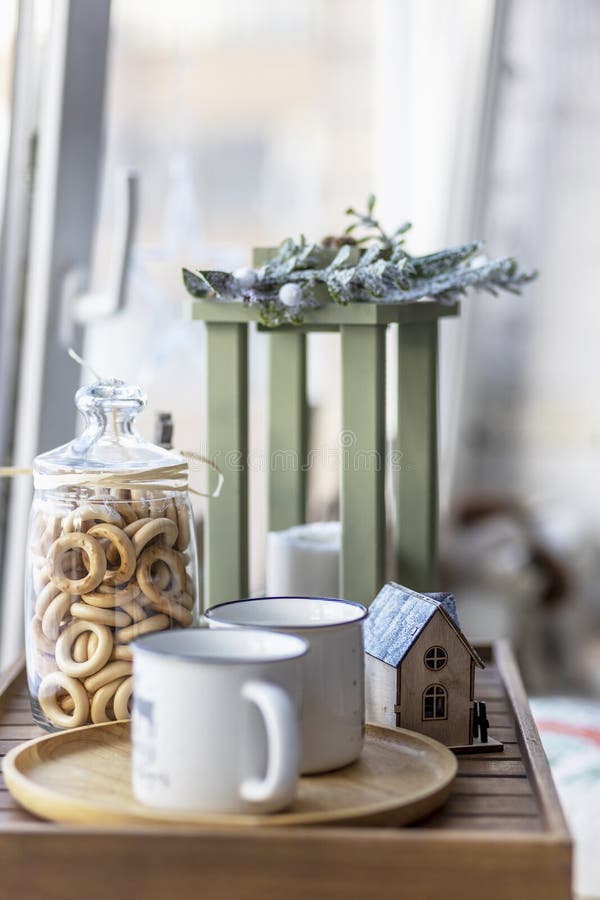 Morning Christmas Coffee with Marshmallows and Christmas Decorations on ...