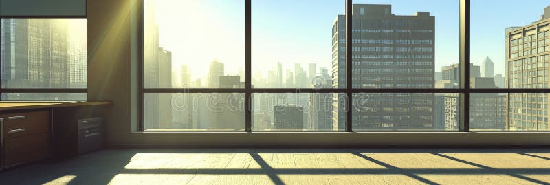 Morning Cityscape through Expansive Office Window View Stock ...