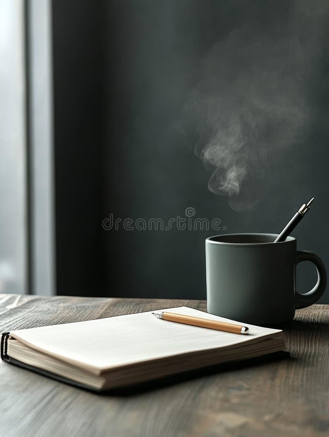 Morning Coffee and Blank Notebook Warm Drink Empty Pages Pencil Quiet ...