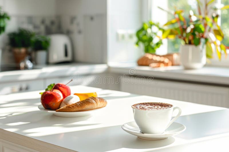 Morning Coffee in Bright Modern Kitchen with Copy Space, Summer ...
