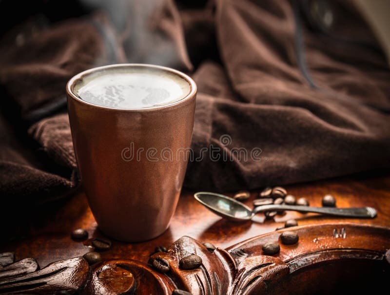 Morning Coffee on Dark Rustic Table Stock Image - Image of caffeine ...