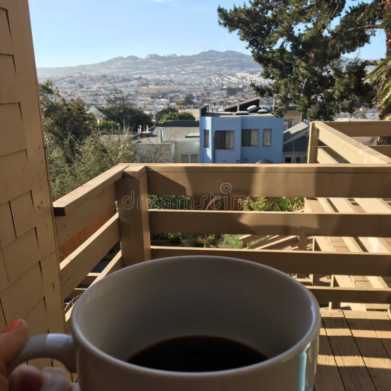 Coffee mug on the deck stock photo. Image of blueberries - 57886554