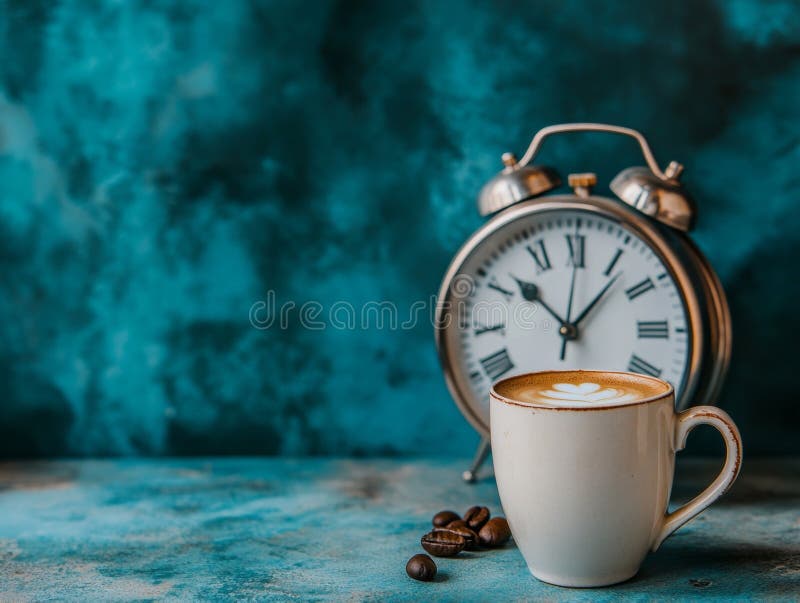 Morning Coffee Experience Classic Alarm Clock and Fresh Espresso in a ...