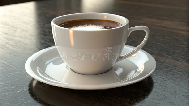 Morning Coffee High-Res Render, White Mug, Dark Wood Table Stock ...