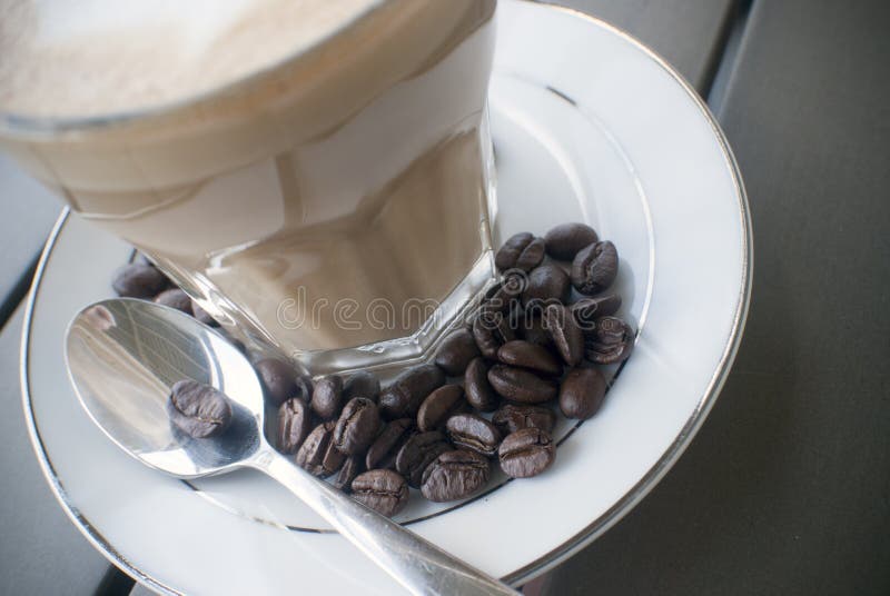 Morning coffee or latte stock image. Image of plate, glass - 54565637