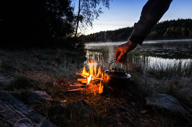 Morning coffee stock image. Image of campfire, nature - 142152905