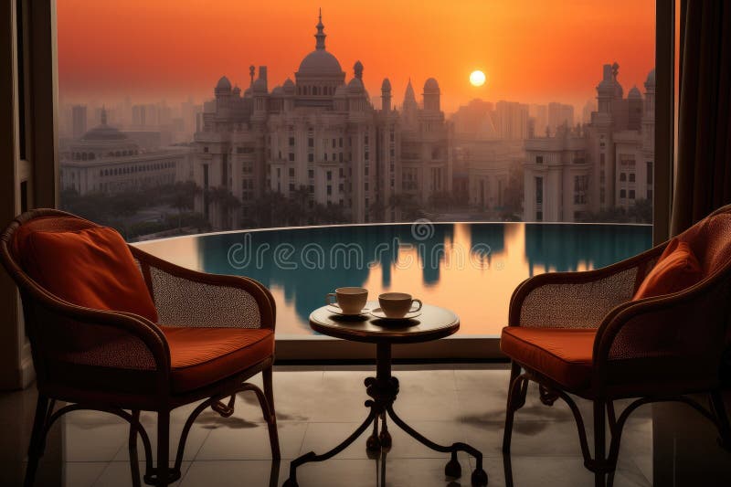 Morning Coffee with Mountain View. Generative AI Stock Illustration ...