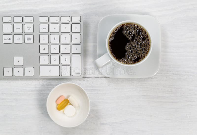 Morning Coffee in Office with daily Supplements Stock Photo - Image of ...
