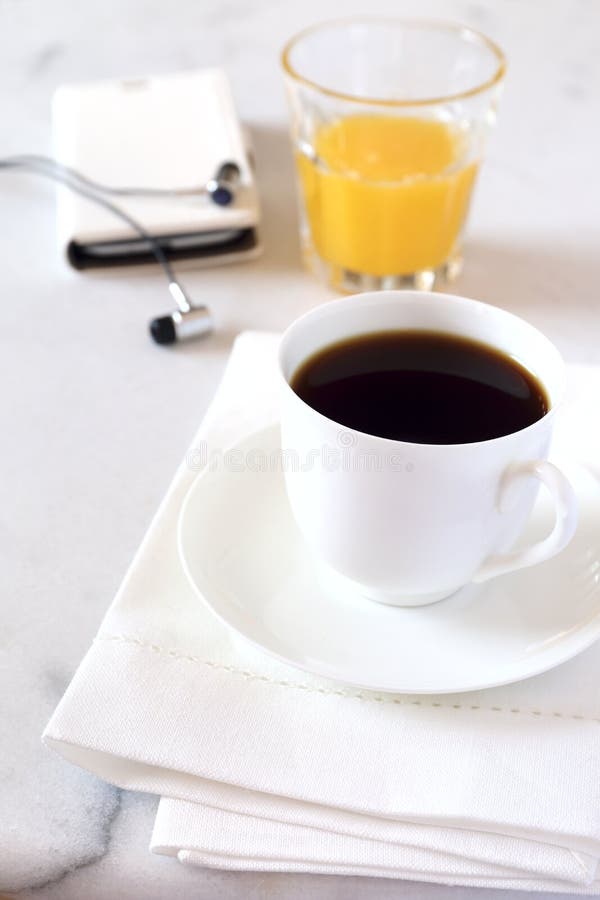Morning Coffee, Orange Juice and Mobile Phone Stock Image - Image of ...