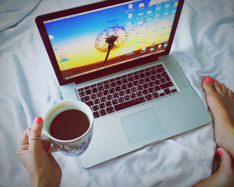 Morning coffee time editorial image. Image of computer - 74822925