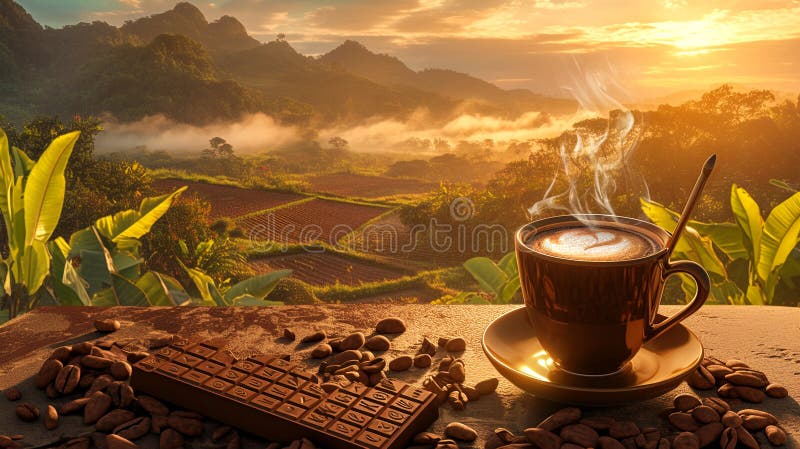 Morning Coffee with a View of the Hills Stock Illustration ...