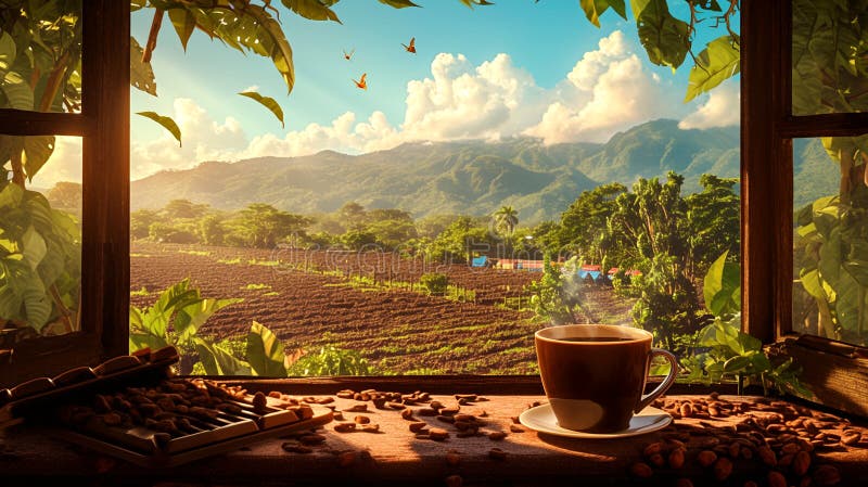 Morning Coffee with a View of the Mountains Stock Illustration ...