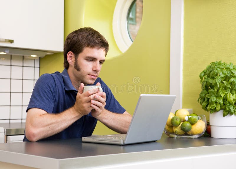 Morning at the Computer stock photo. Image of kitchen - 3229896