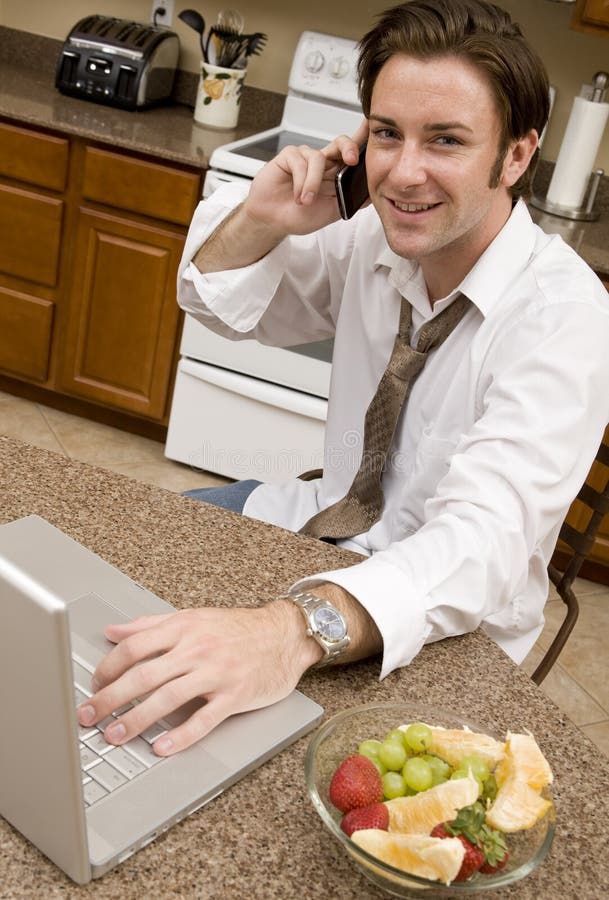 Morning Conference Call stock photo. Image of kitchen - 10175320